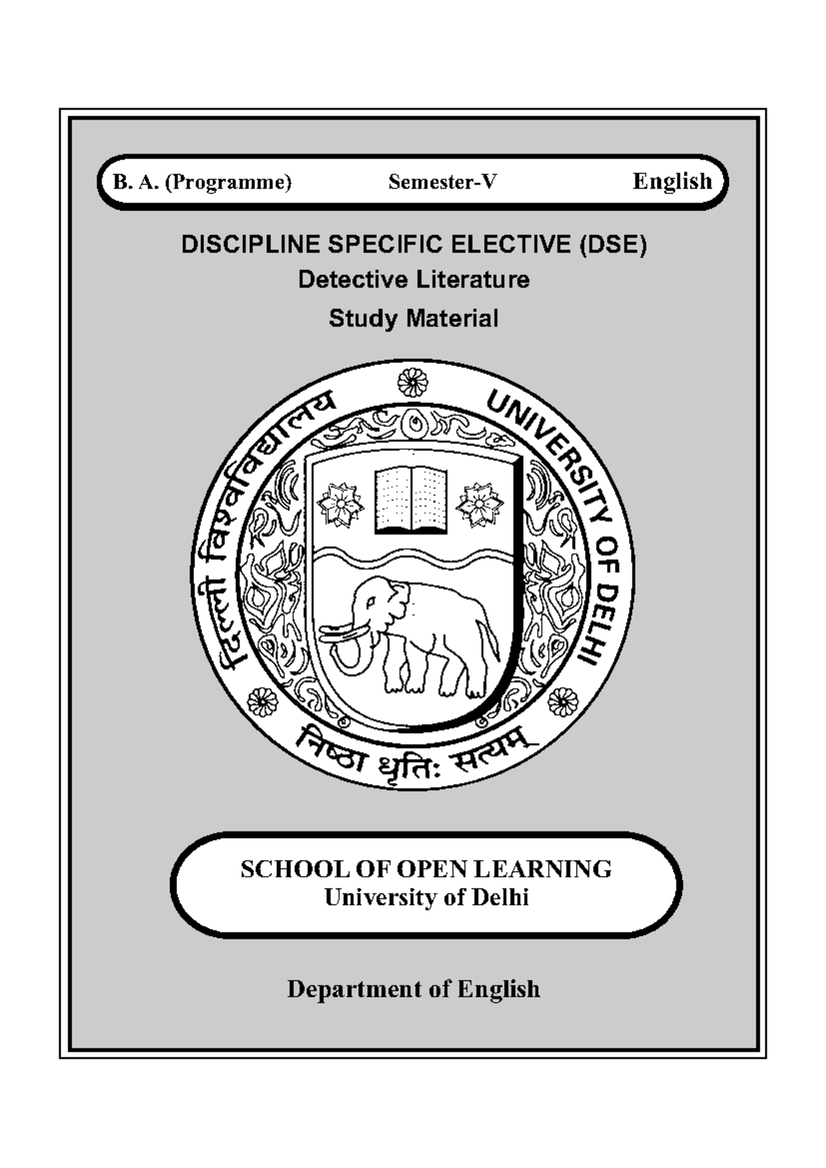 Detective lit sol - books - DISCIPLINE SPECIFIC ELECTIVE (DSE ...