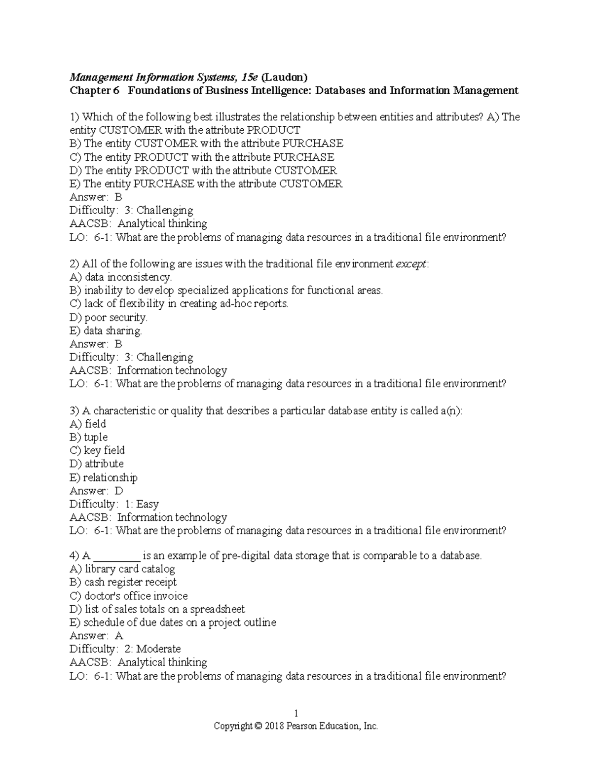Chapter 6 - Business Intelligence Test Bank (Management Info Systems ...