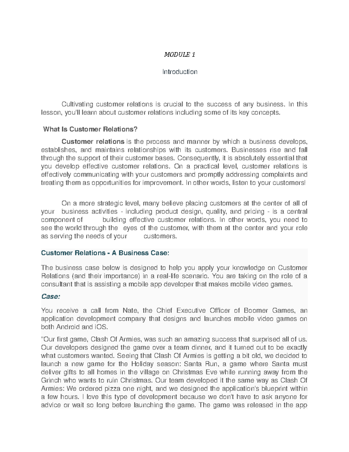 Customer Relations Module 1 Lecture Notes for MMIDTERMM - Studocu