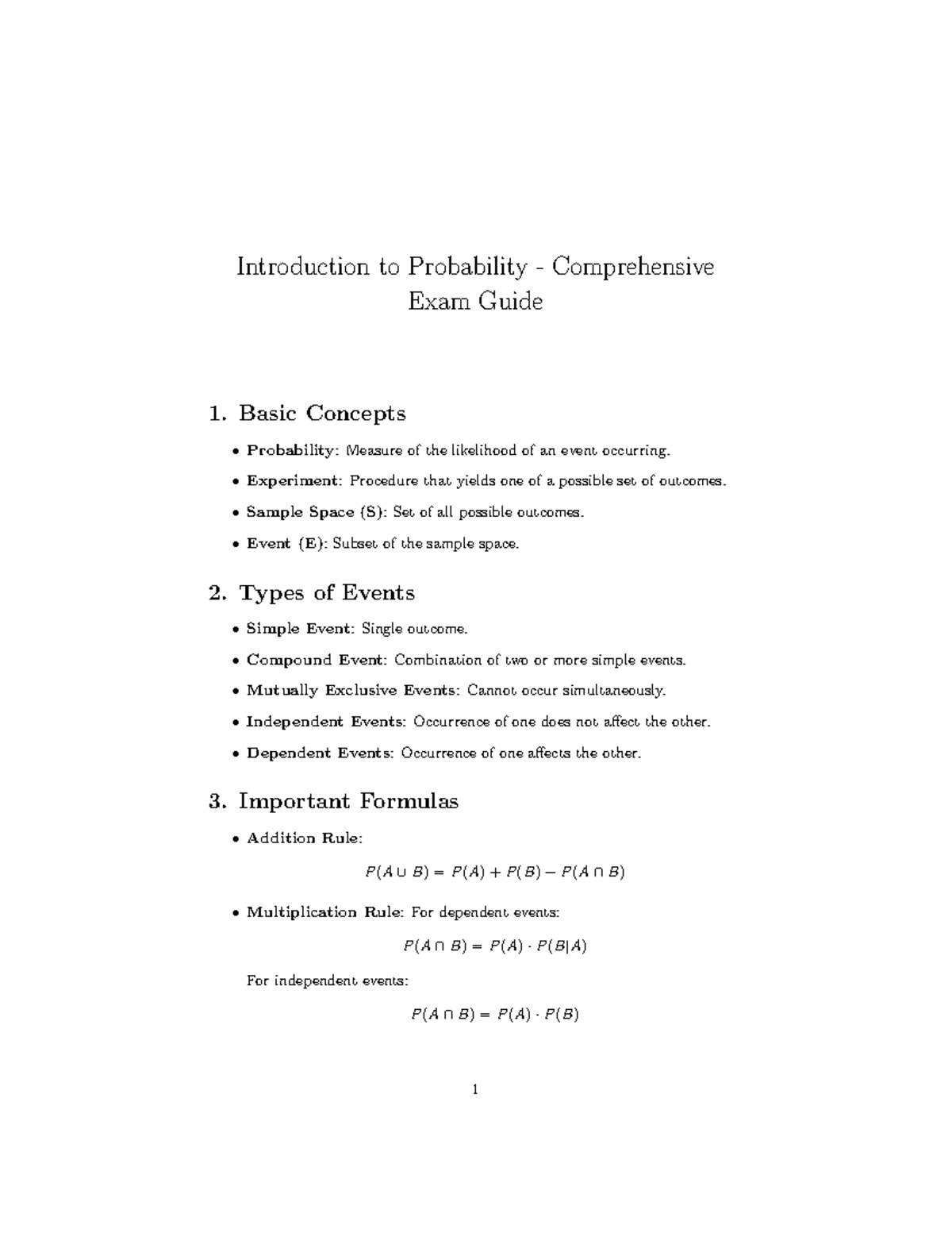 Probability Comprehensive Exam Guide: Key Concepts & Formulas - Studocu