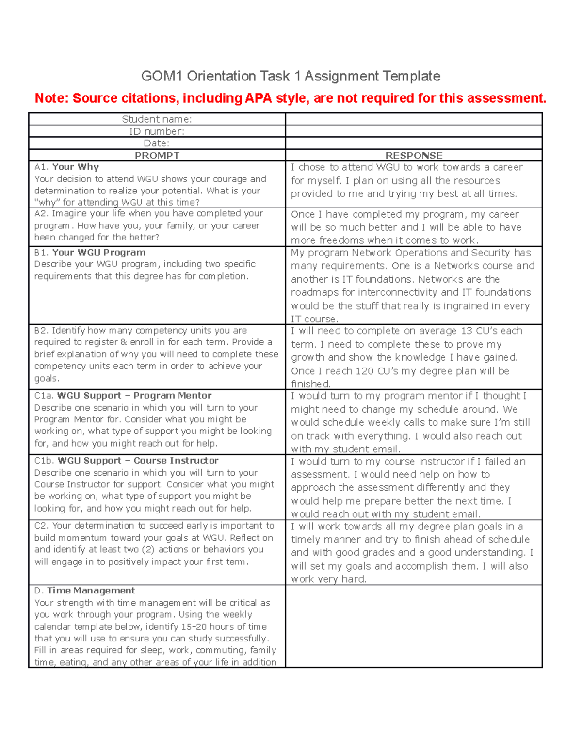 GOM1 Orientation Task 1: Your Journey at WGU - Studocu