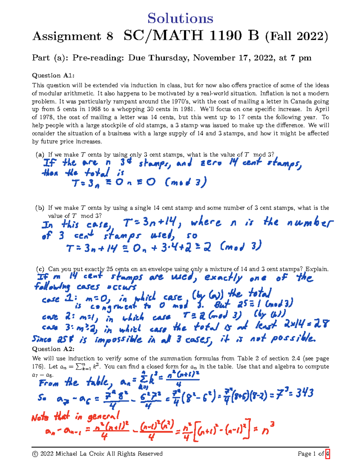 Assignment 8 - Solutions - Solutions Assignment 8 SC/MATH 1190 B (Fall 2022) Part (a): Pre ...