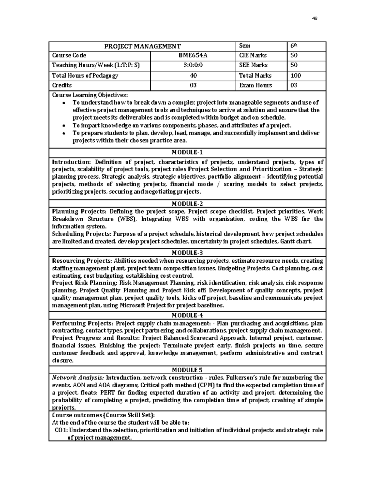 BME654A Project Management CIE & SEE Marks Overview and Notes - Studocu