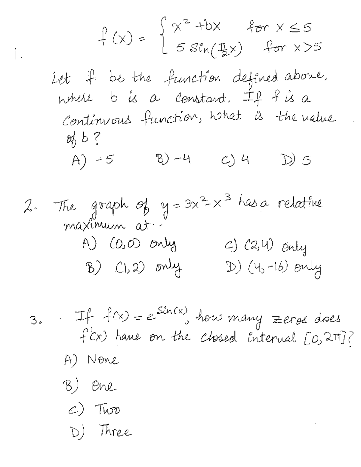AP Calculus AB Exam Review: Functions, Limits, and Derivatives - Studocu
