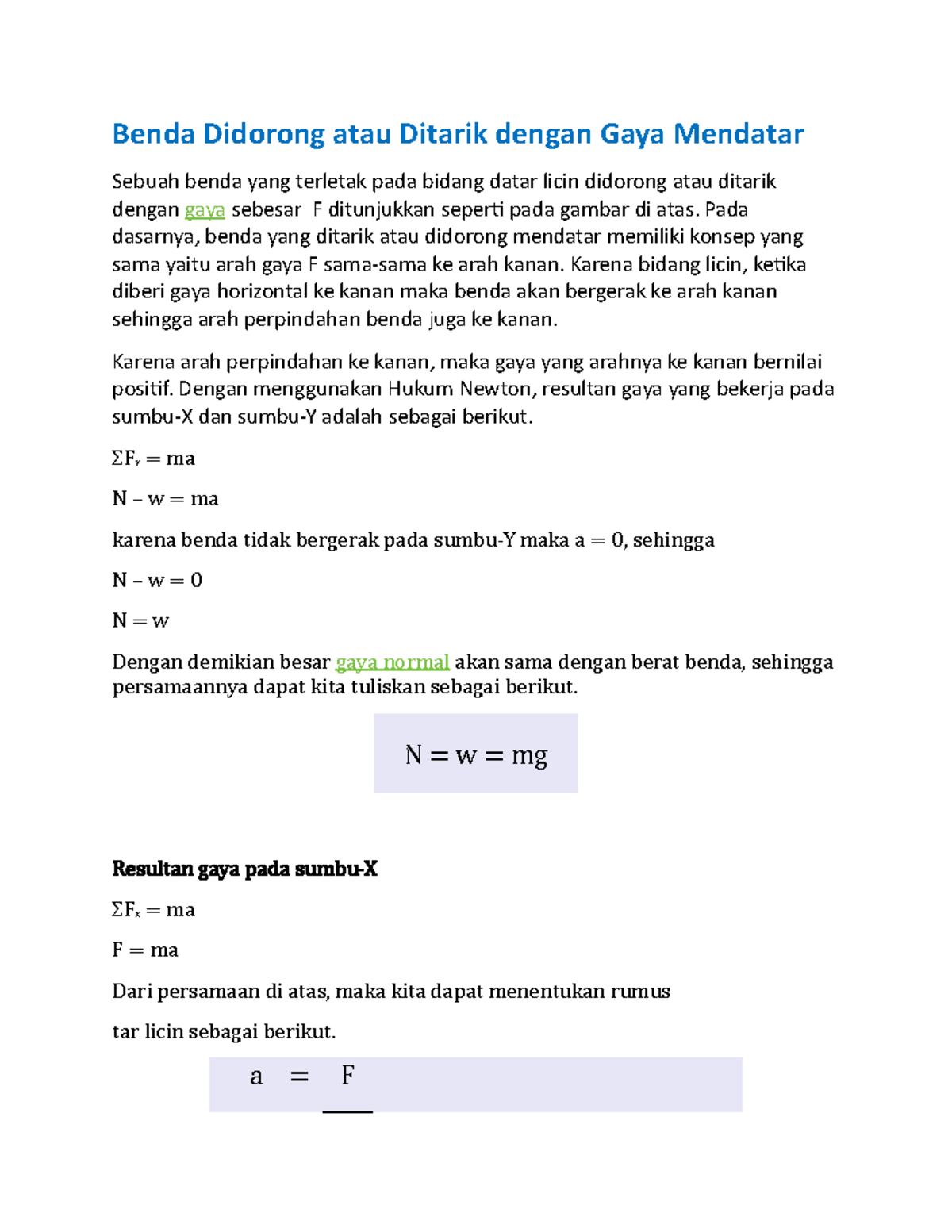 Gaya Dorong dan Tarik pada Benda di Bidang Datar Licin dan Kasar - Studocu