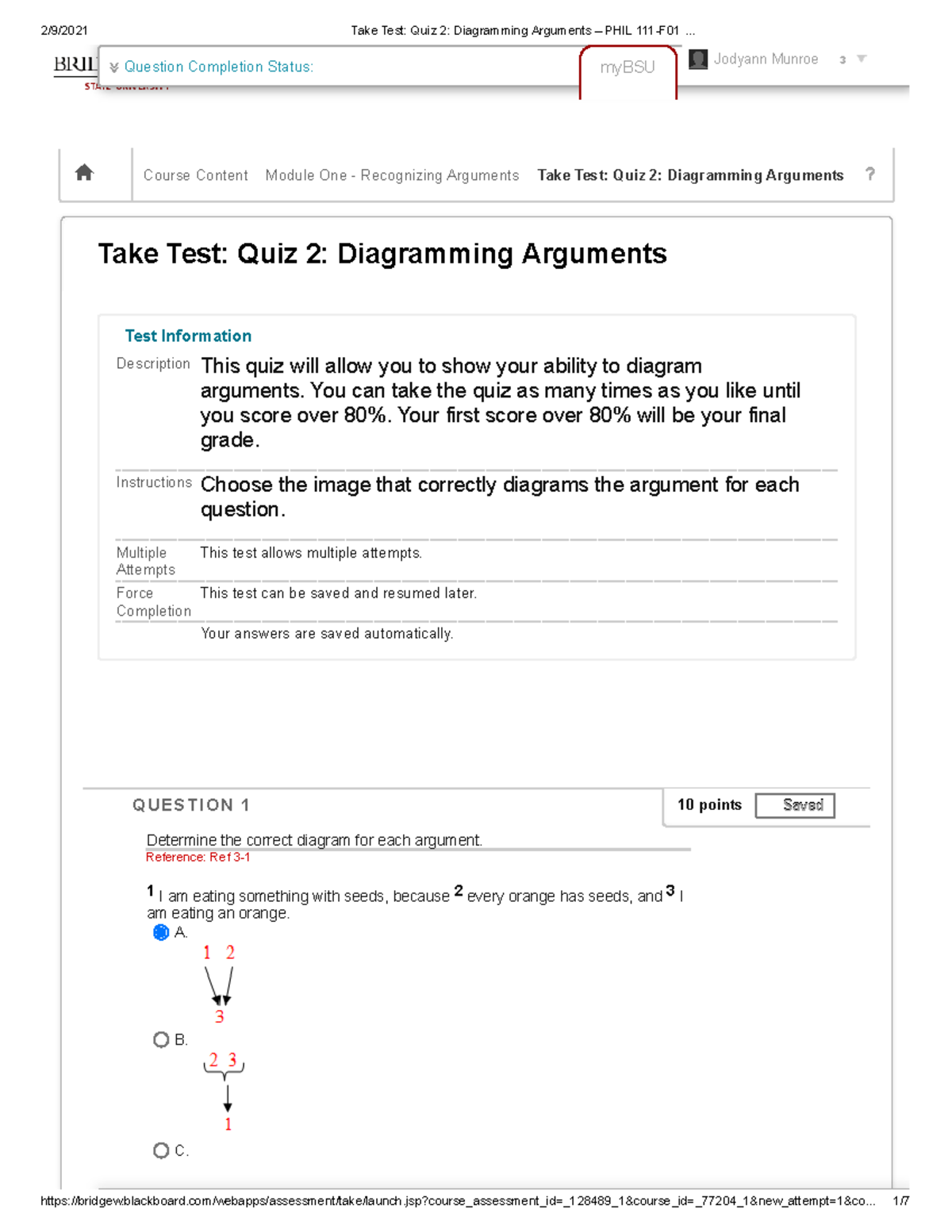 Part 2 - quiz - PHI H Course Content Module One - Recognizing Arguments ...
