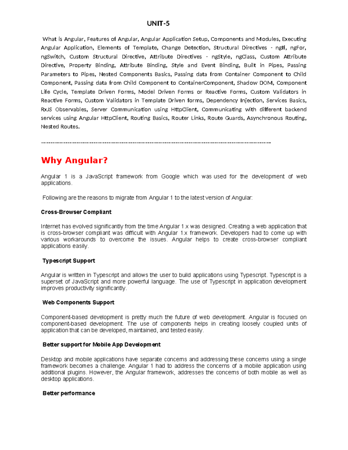 UNIT-5: Angular Overview, Features & Application Setup Notes - Studocu