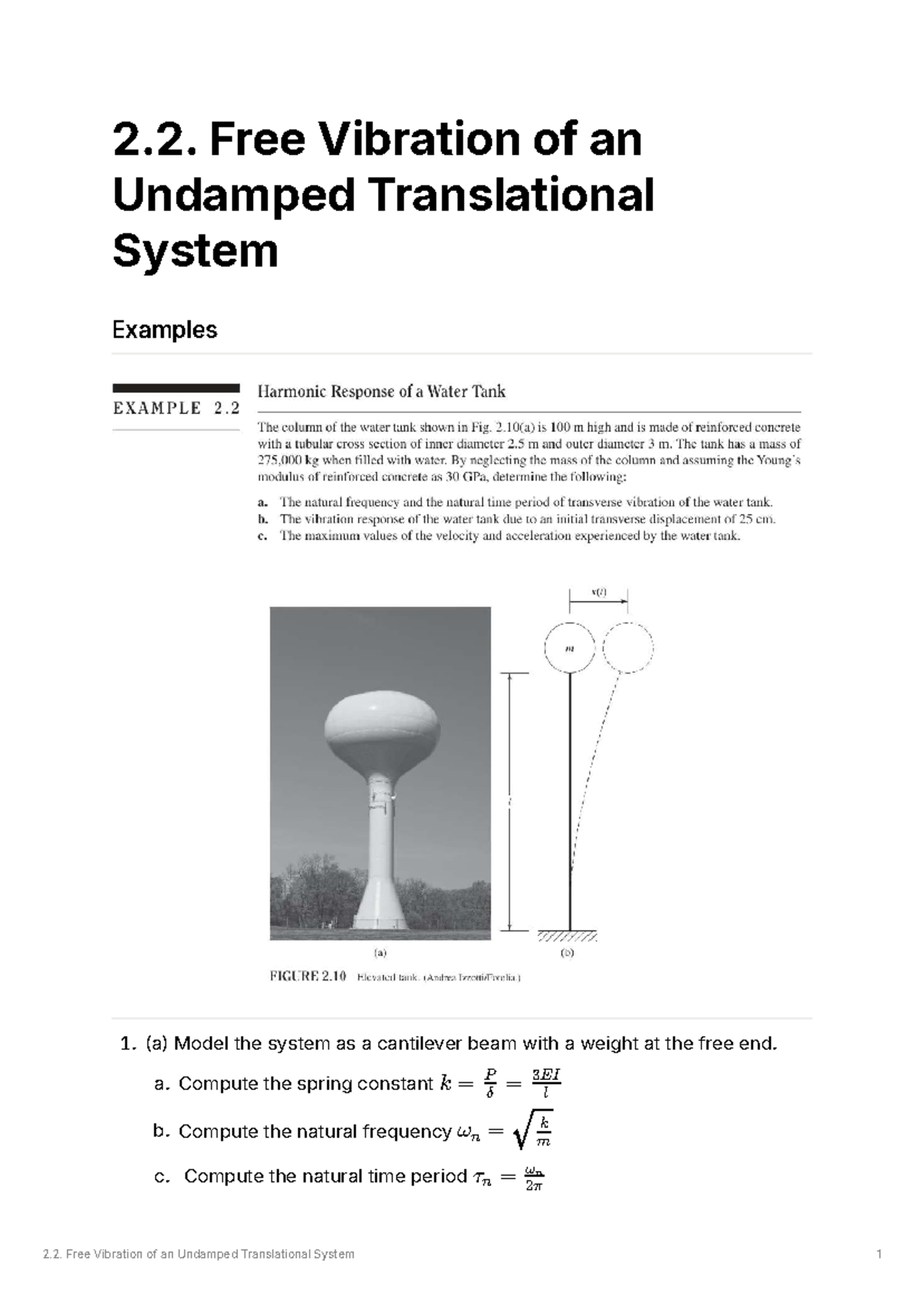 2.2. Free Vibration of an Undamped Translational System Examples - Studocu