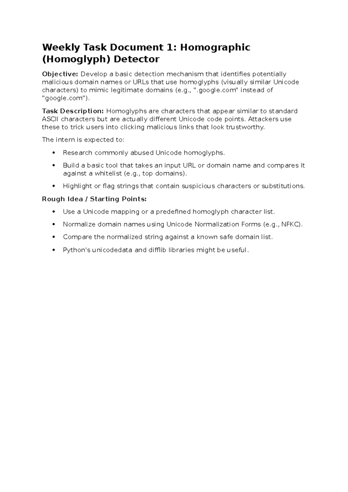 Weekly Task Document 1: Homographic Detector Development - Studocu