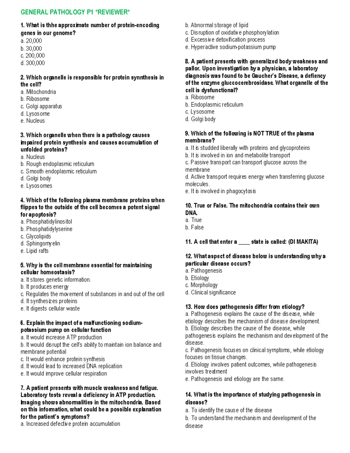 HES097 P1E - General Pathology Practice Questions - Studocu