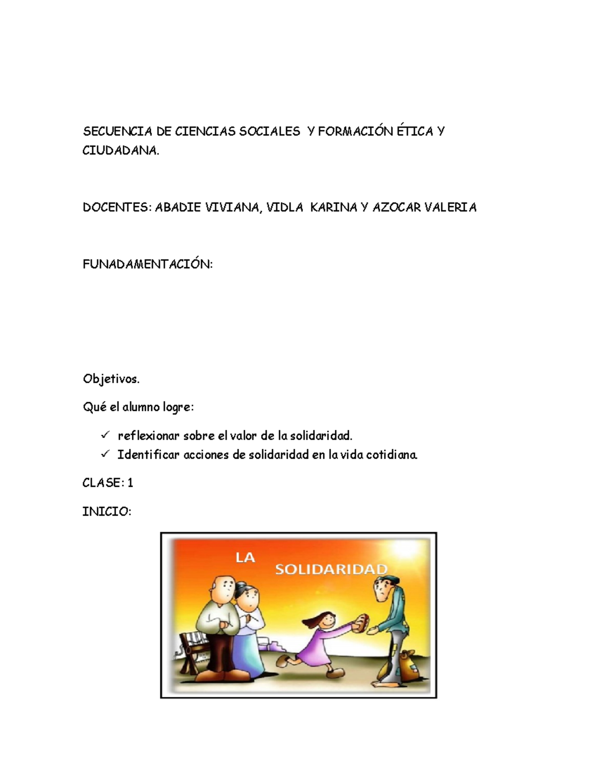 Secuencia de Ciencias Sociales y Formación Ética N°2: Solidaridad y ...