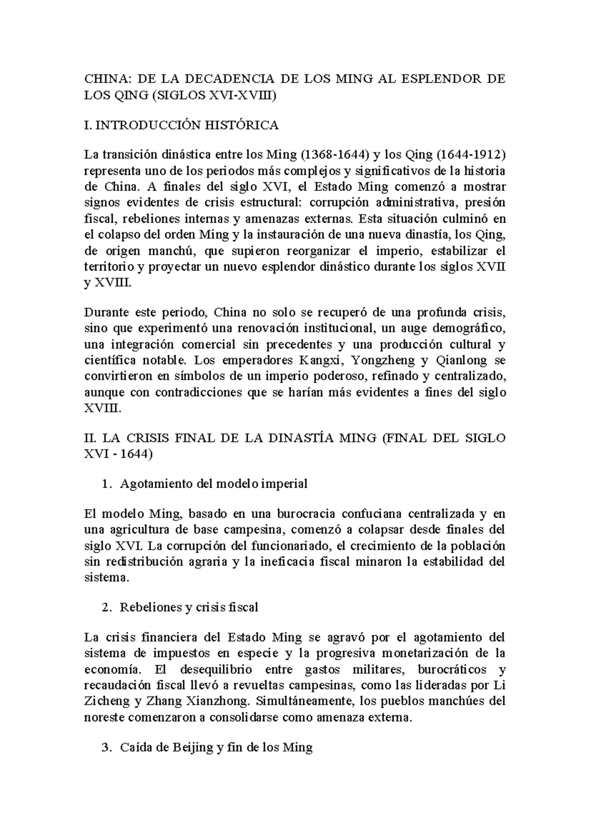 CHINA: TRANSICIÓN DE MING A QING Y SU IMPACTO HISTÓRICO - Studocu