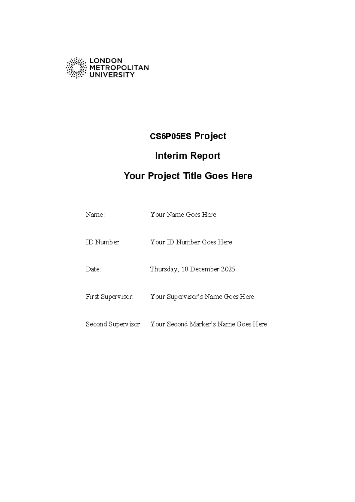 CS6P05ES Project Interim Report Template - Studocu