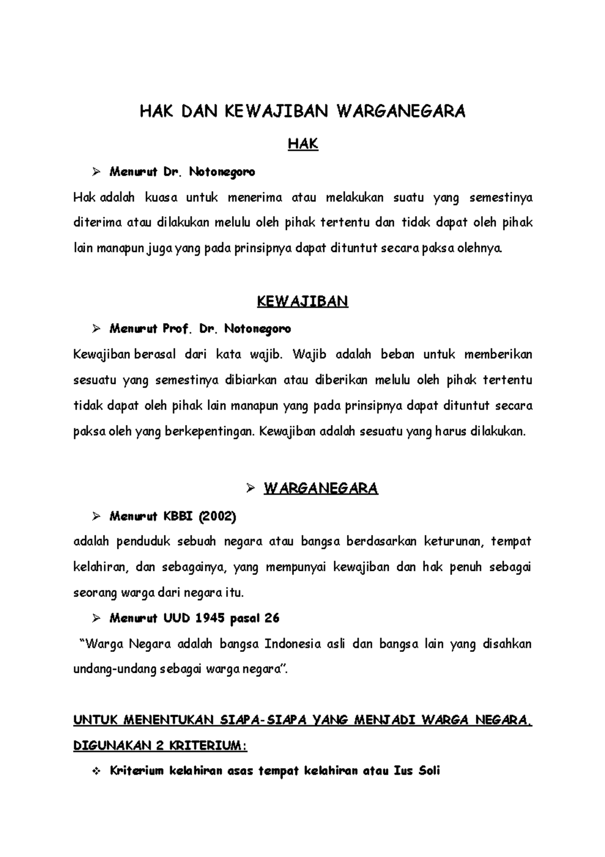 Hak dan Kewajiban Warga Negara Menurut UUD 1945 dan Dr. Notonegoro ...