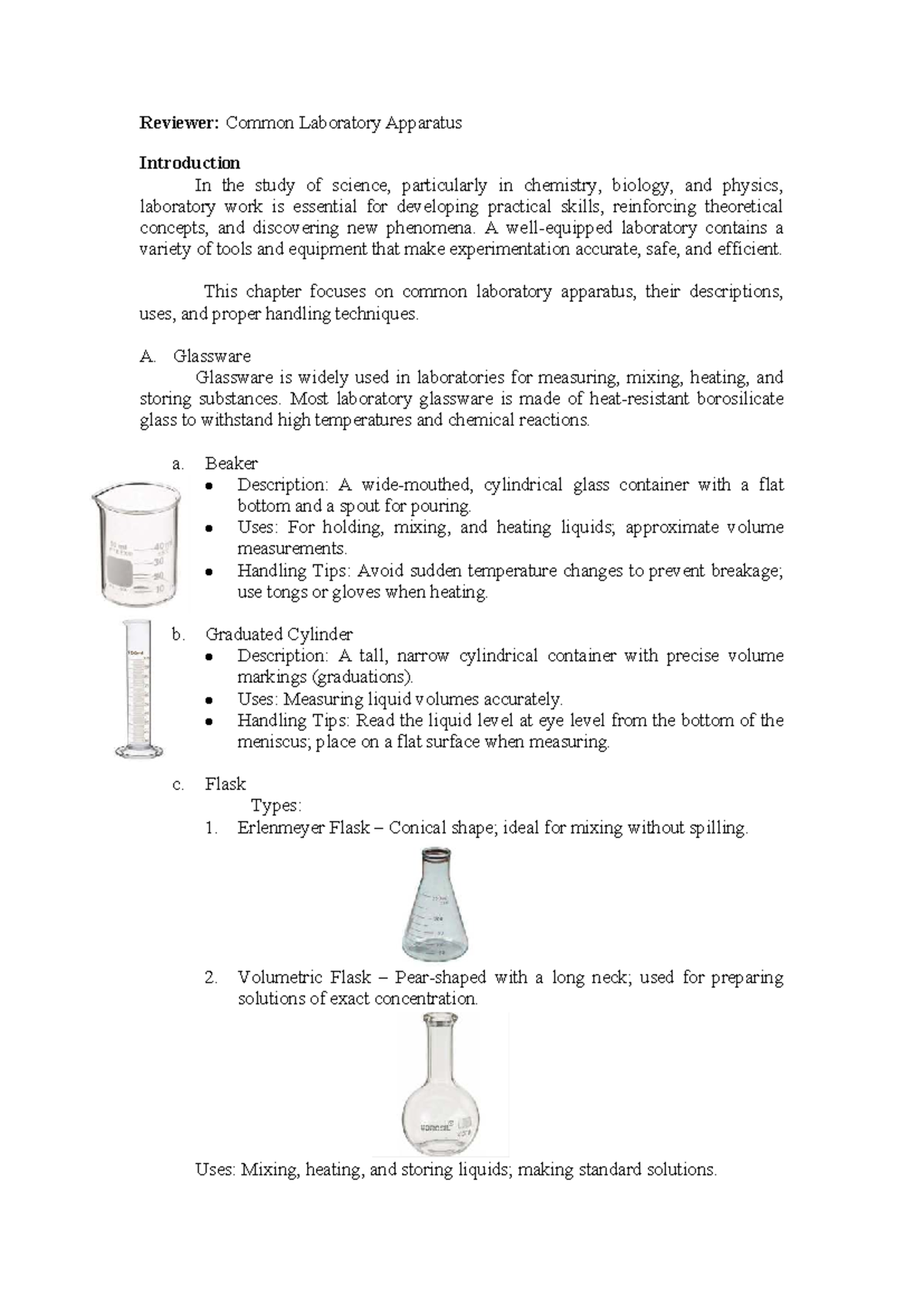 Grade 7 Science Reviewer: Common Laboratory Apparatus Overview - Studocu