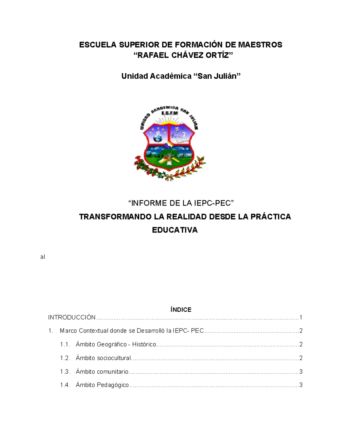 Final Informe IEPC-PEC: Transformación Educativa y Análisis Comunitario - Studocu