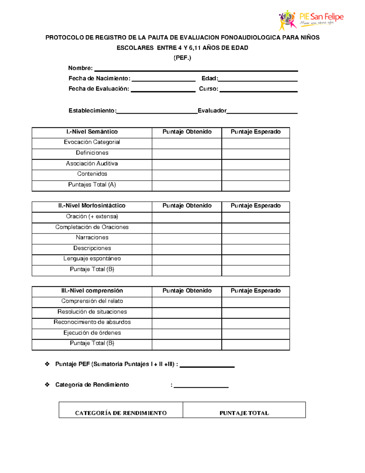 Protocolo PEFE 4 Y 6 - PROTOCOLO DE REGISTRO DE LA PAUTA DE EVALUACION ...