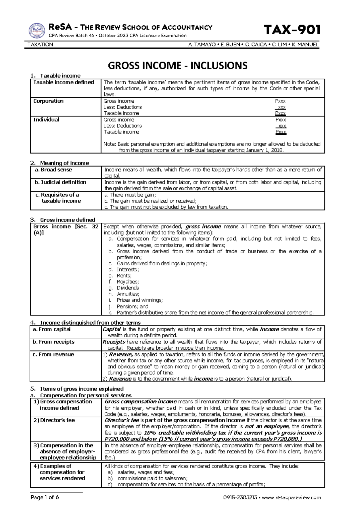 TAX-901 (Gross Income - Inclusions) - ReSA - THE REVIEW SCHOOL OF ...