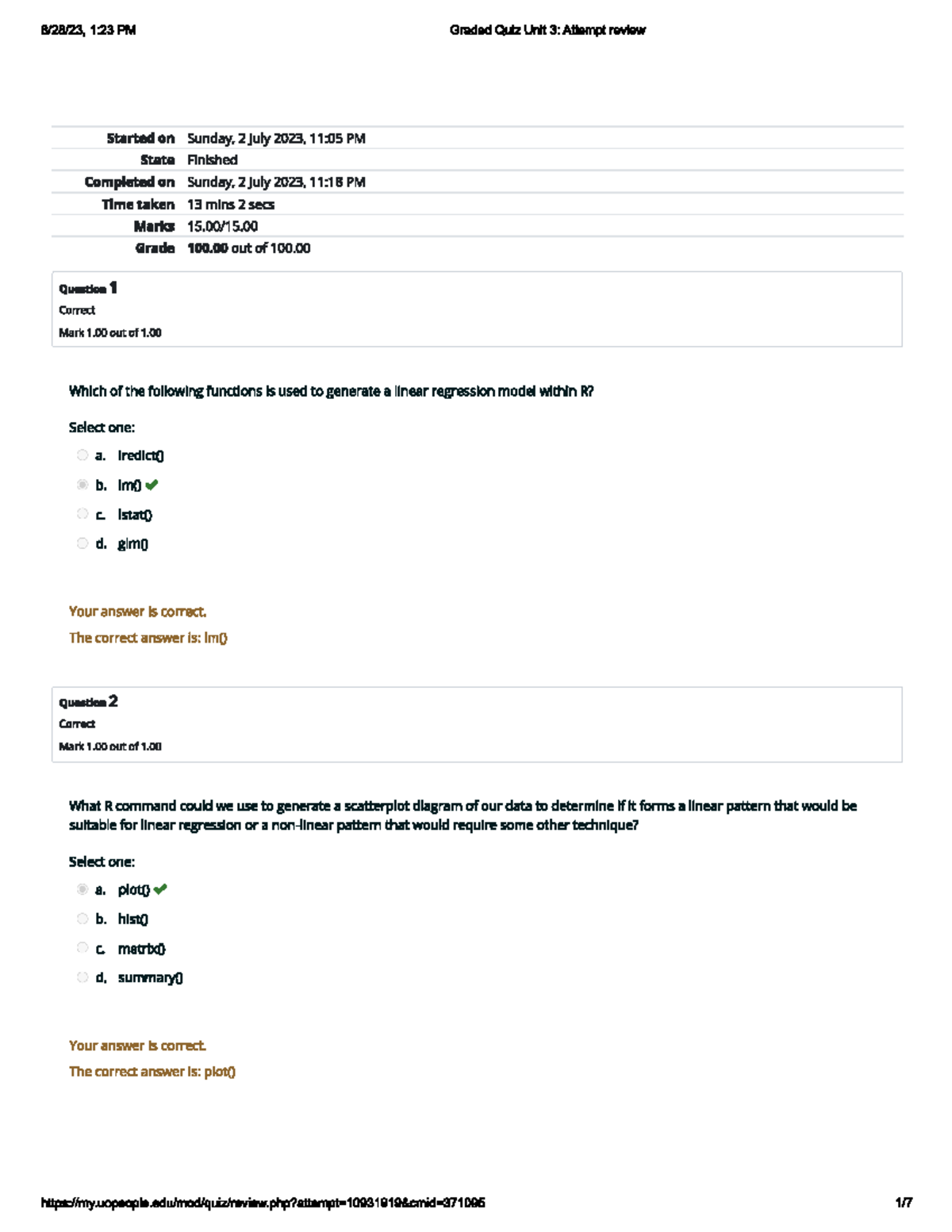 Quiz 3 Review on Linear Regression Concepts (Unit 3) - Studocu