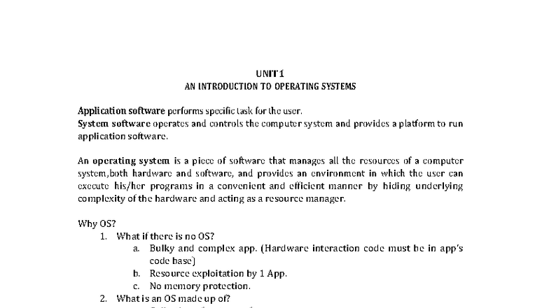 UNIT 1: INTRO TO OPERATING SYSTEMS - Comprehensive Notes - Studocu