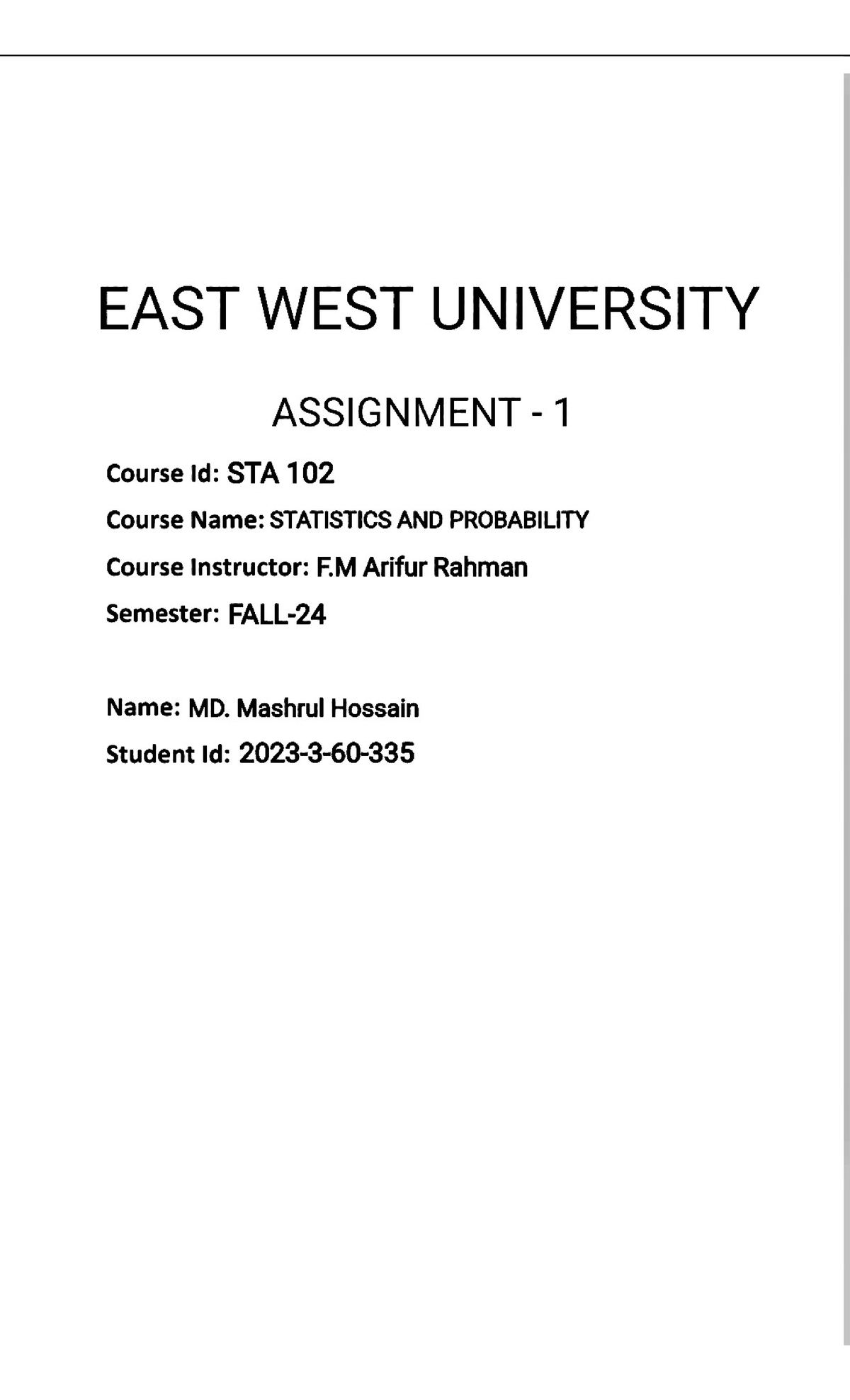 Statistics and Probability Assignment 1 - STA 102 Analysis - Studocu