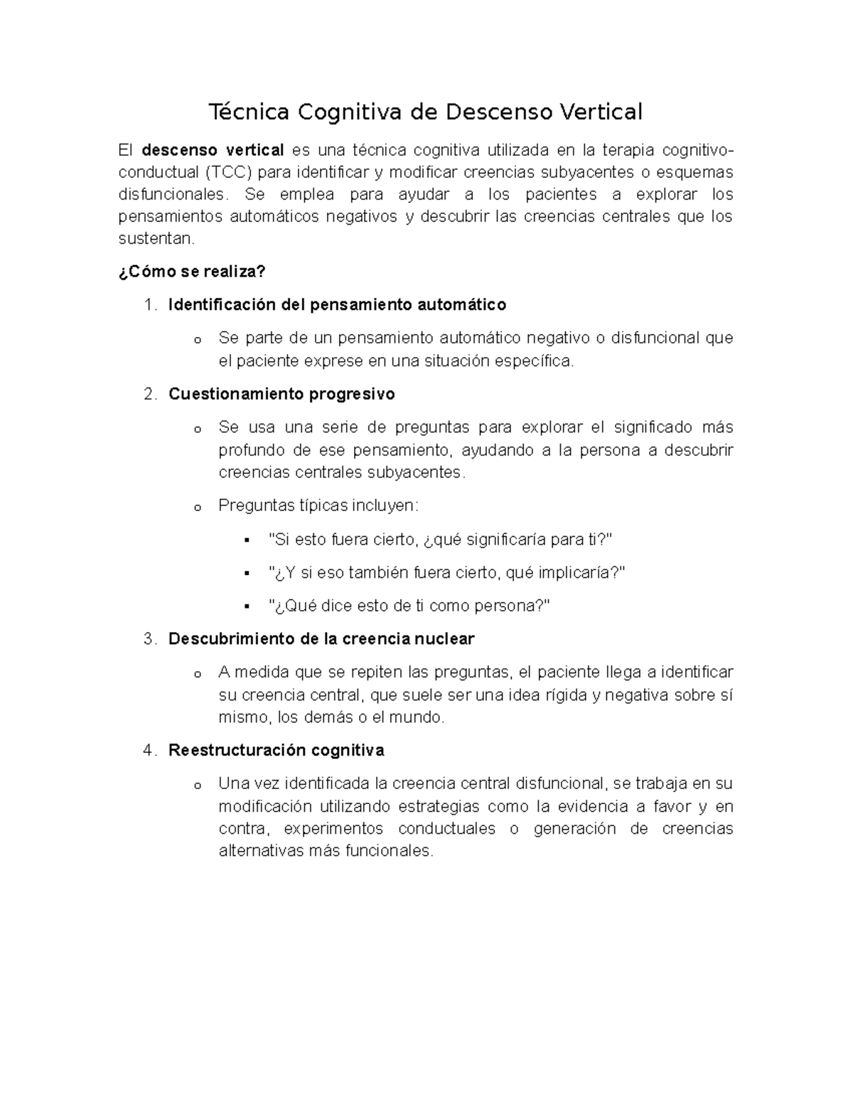 Técnica Cognitiva de Descenso Vertical - Técnica Cognitiva de Descenso ...