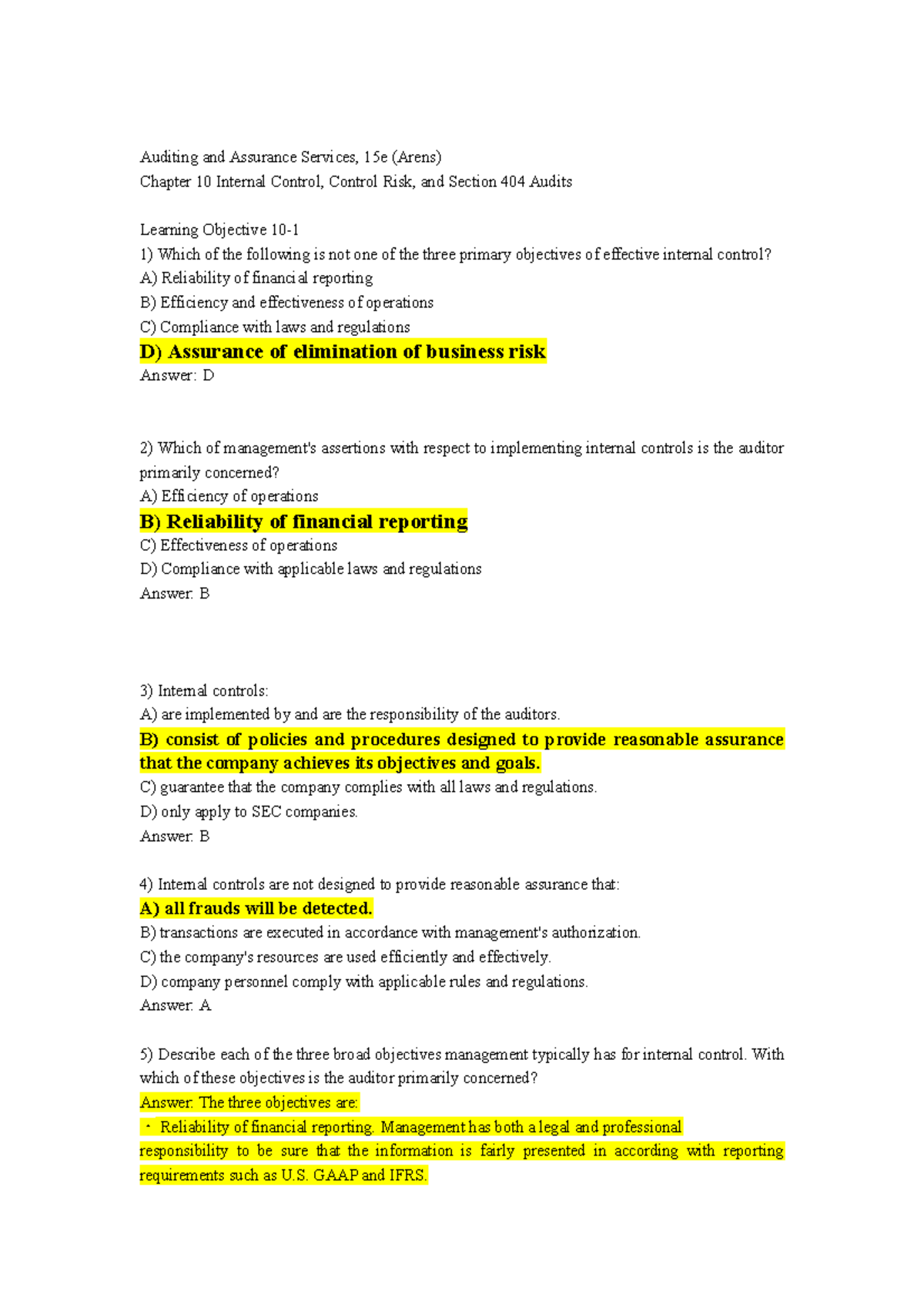 Auditing & Assurance Services (ACCT 501) - Chapter 10 Review Notes ...