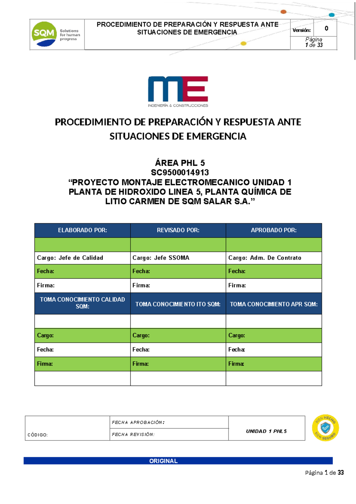 Procedimiento de Emergencia PHL5: Preparación y Respuesta - Studocu