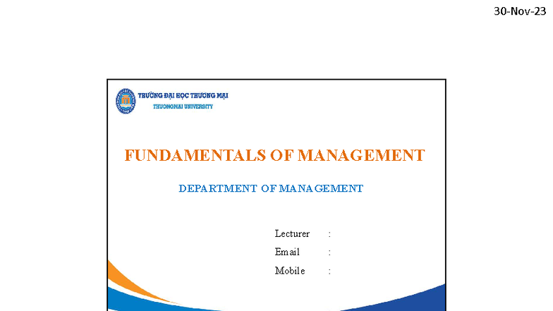 FUNDAMENTALS OF MANAGEMENT: LEARNING MATERIALS & MODULE STRUCTURE - Studocu