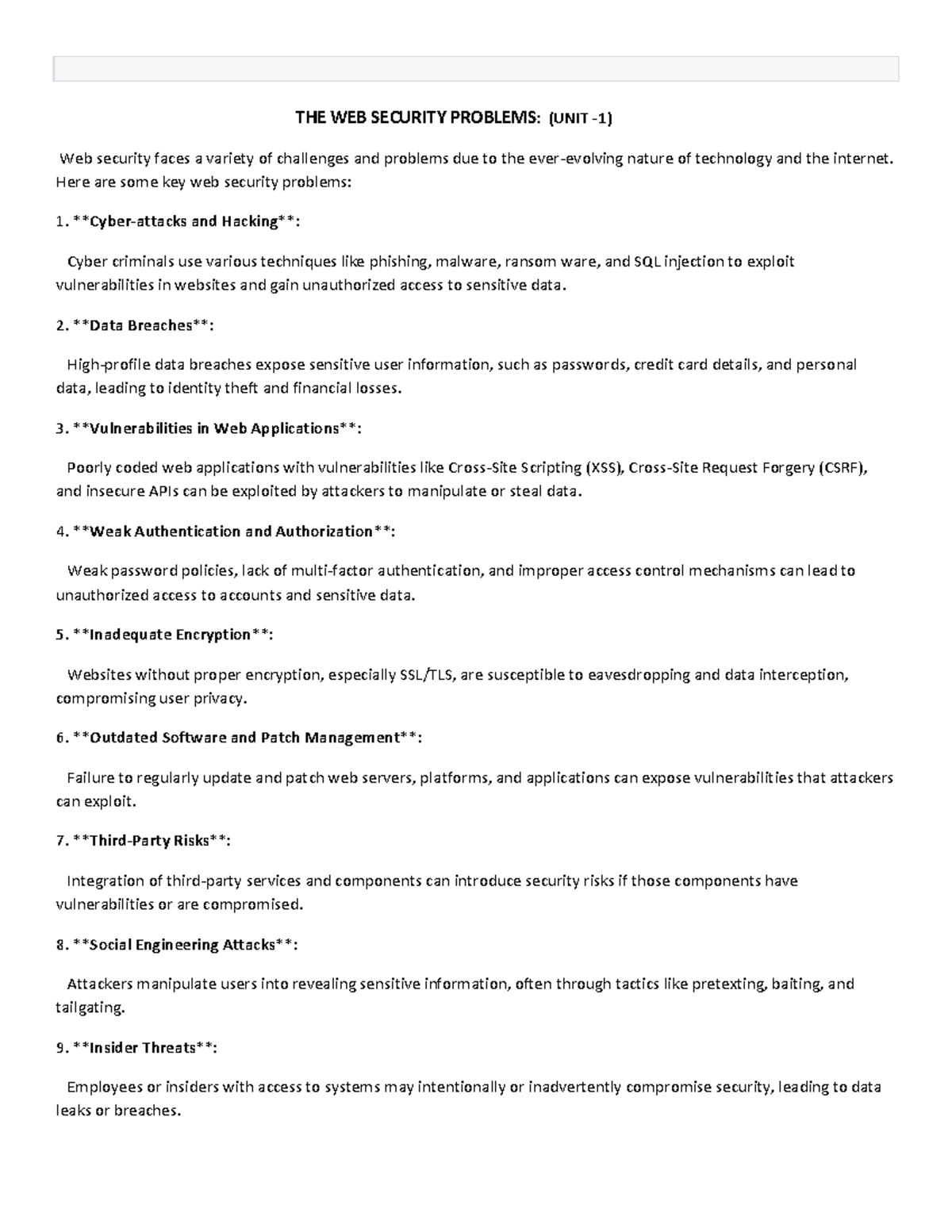 Unit 1 - Web Security Challenges and Cryptography Overview - Studocu