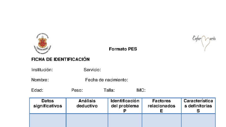 Formato PES y Place - hdjskajaja - Proceso - Formato PES FICHA DE ...