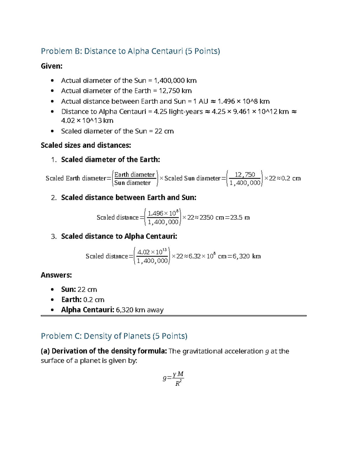 Problem B: Distance to Alpha Centauri & Density of Planets (Astronomy ...