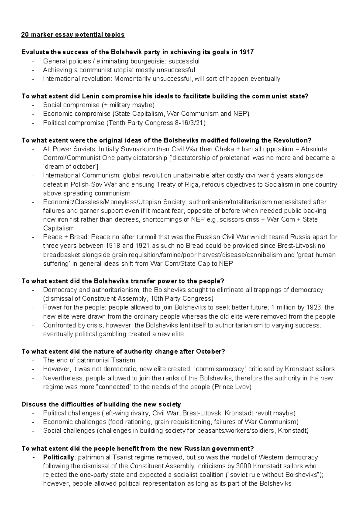 Russia Unit 3 AOS3: Evaluating Bolshevik Success and Ideological ...