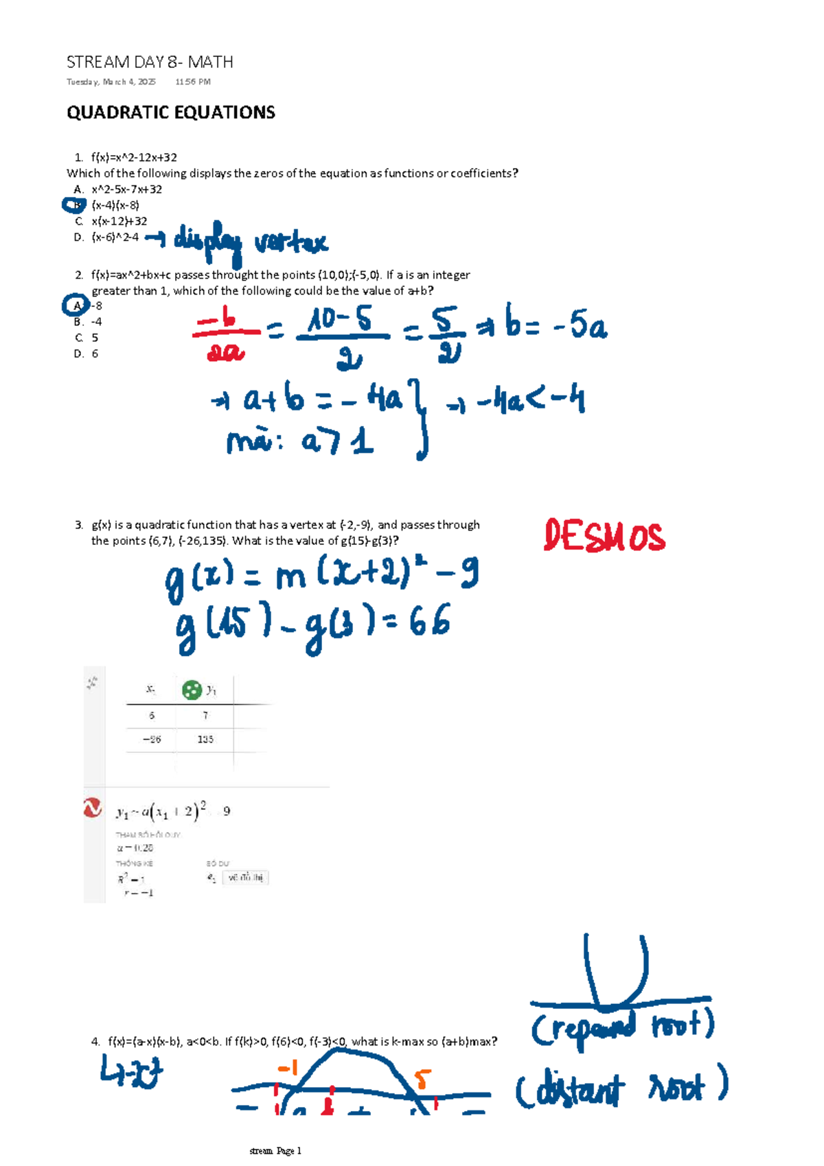Stream DAY 8 MATH Essentials: Quadratic Equations Review - Studocu