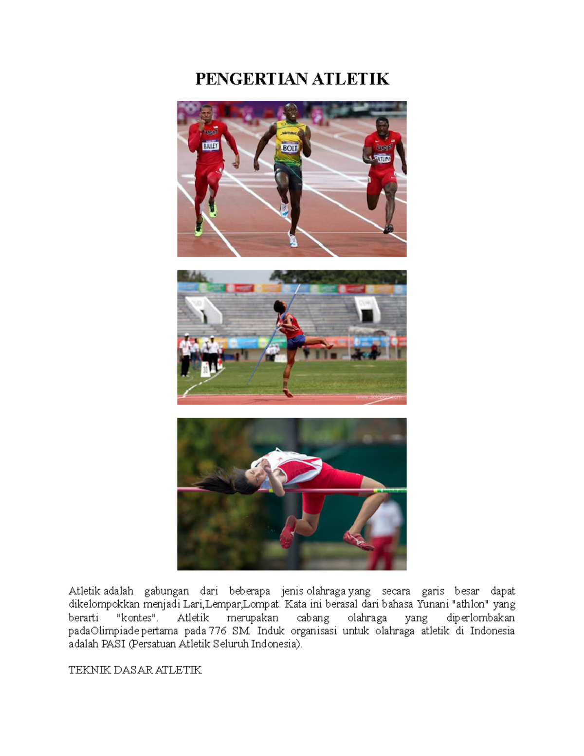 Pengertian Atletik: Definisi dan Teknik Dasar Olahraga Atletik - Studocu