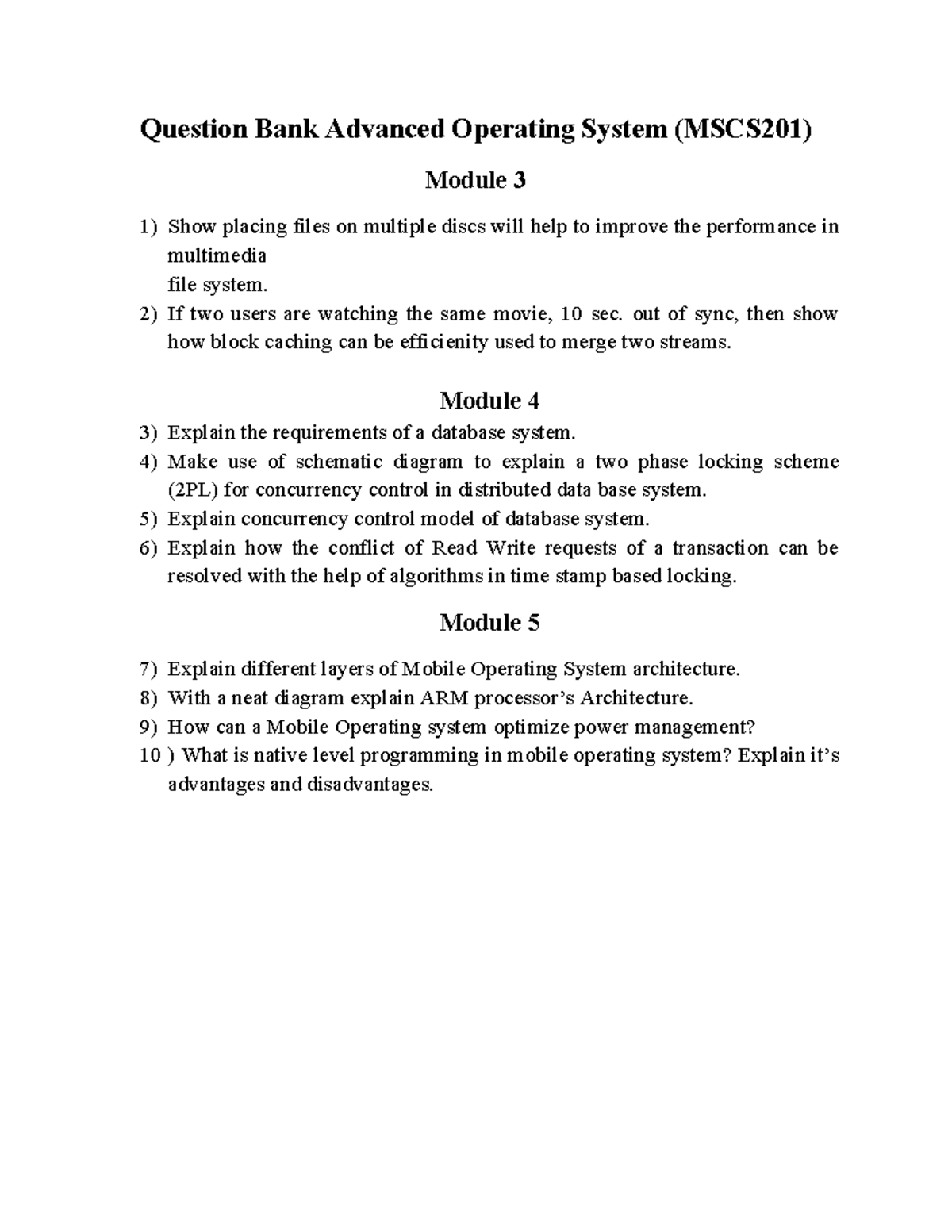 Question Bank for Advanced Operating System (MSCS201) - CIE 2 - Studocu