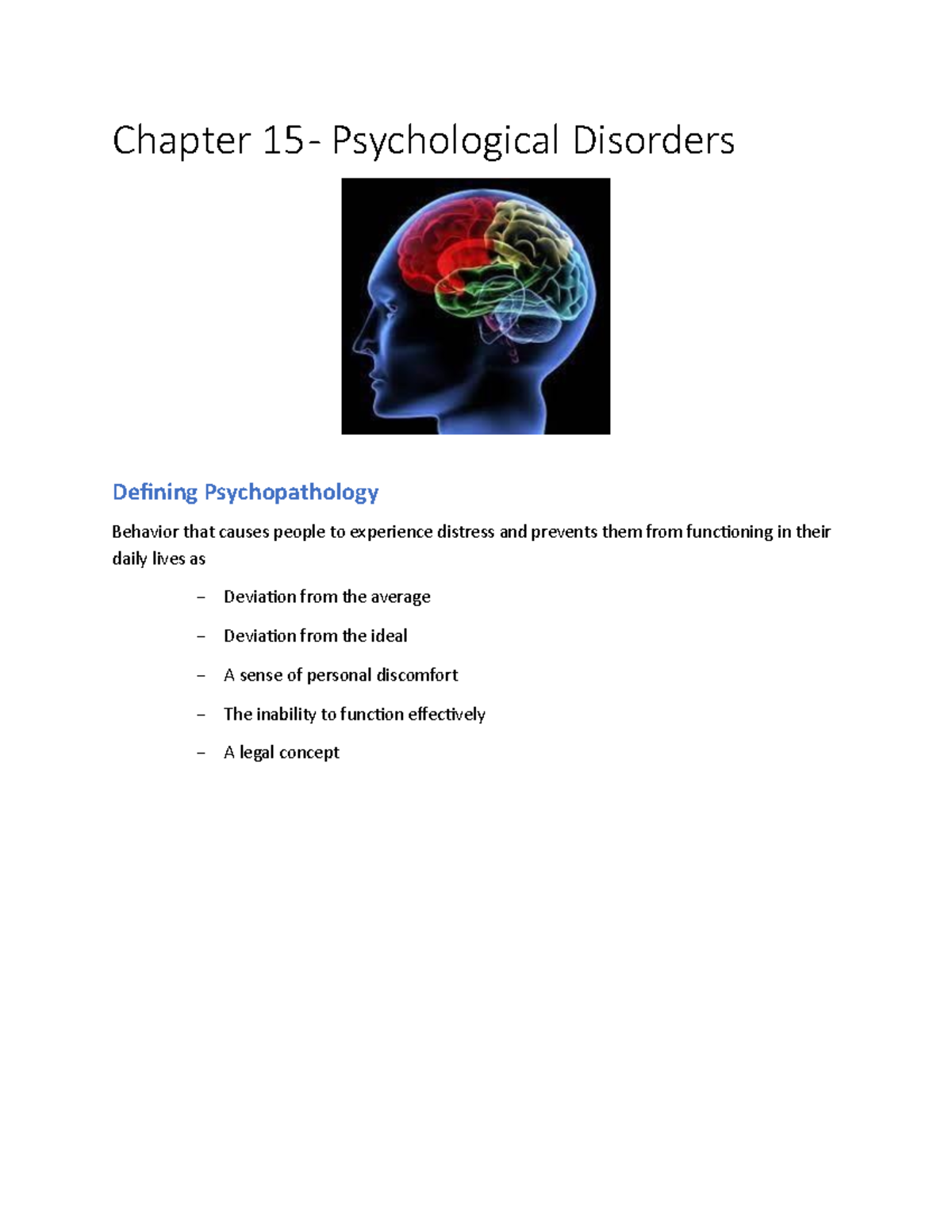 Chapter 15 - Psychological Disorders Overview and Perspectives ...