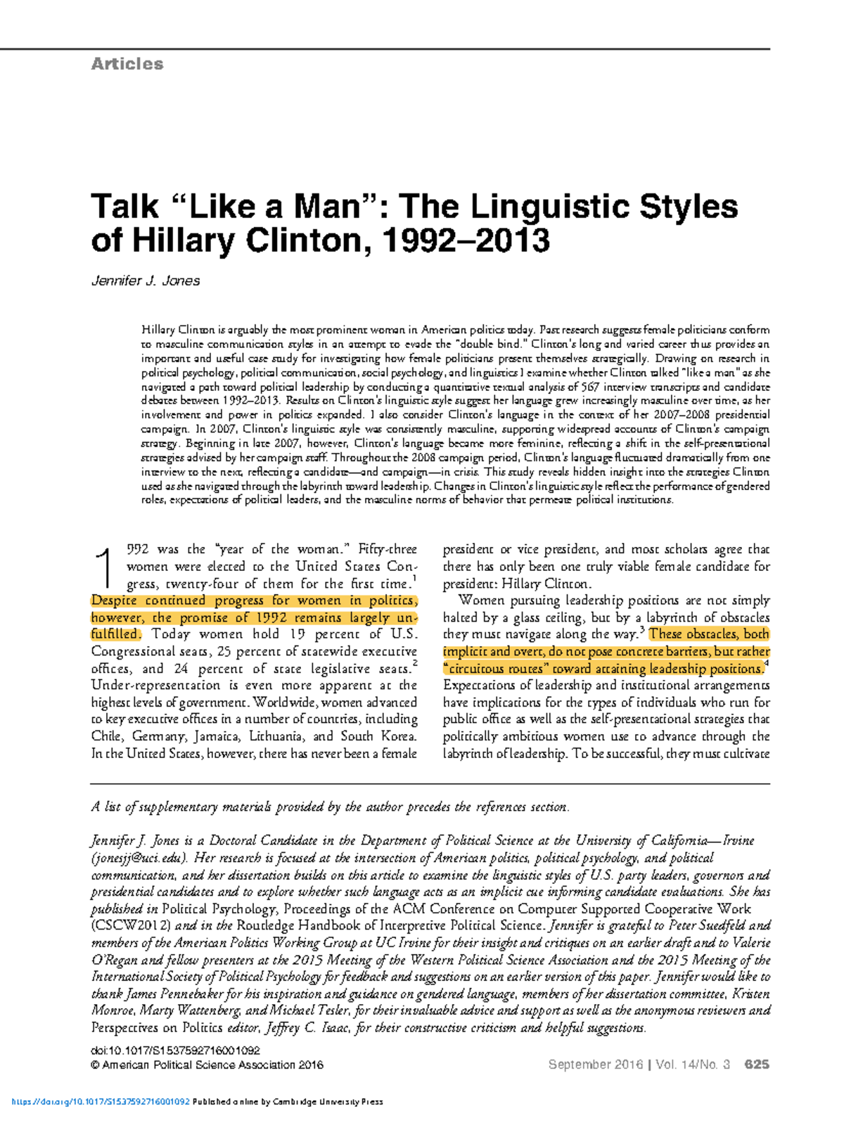 Jones - talk like a man - readings - Talk “Like a Man”: The Linguistic ...