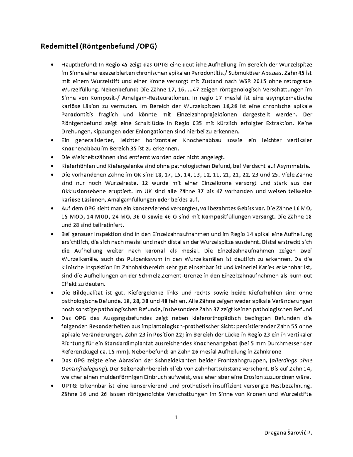 Redemittel OPG RTG - Zusammenfassung Zahnmedizinische Befunde und ...
