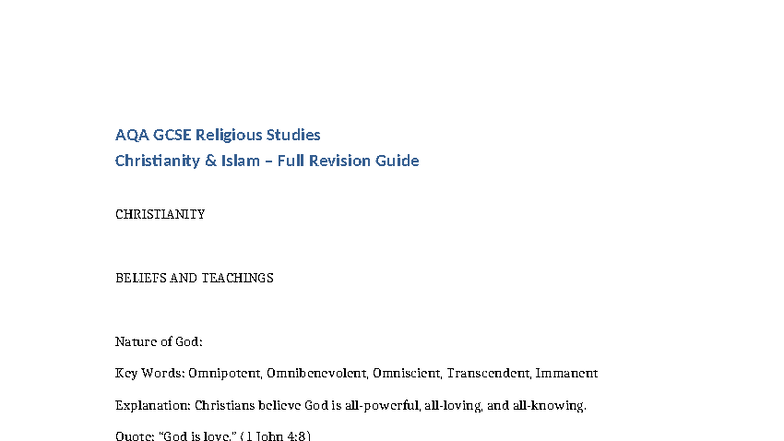 GCSE RS Revision Guide: Christianity & Islam Key Beliefs and Practices ...
