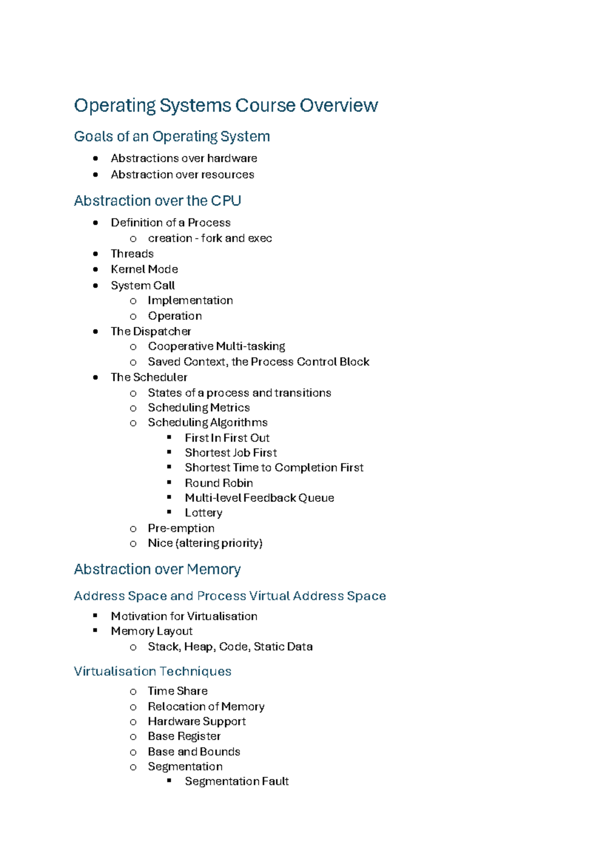 Operating Systems Course Overview - Studocu