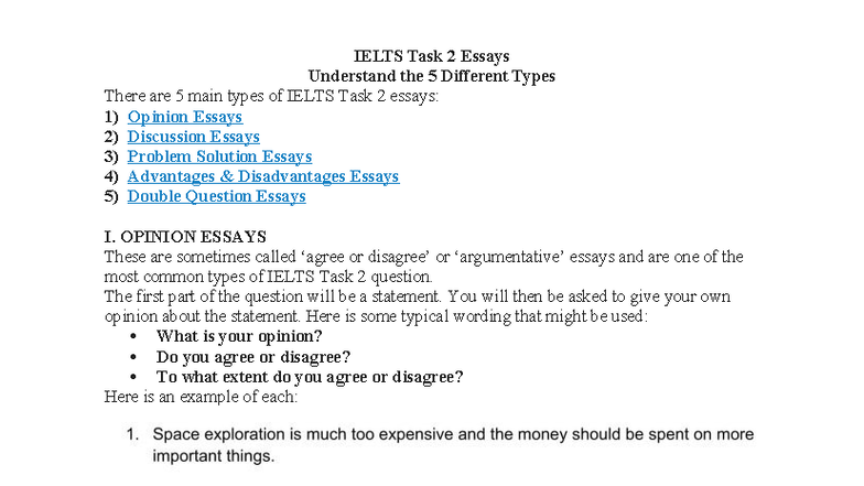 IELTS Task 2 Essay Types: Understanding 5 Key Formats - Studocu