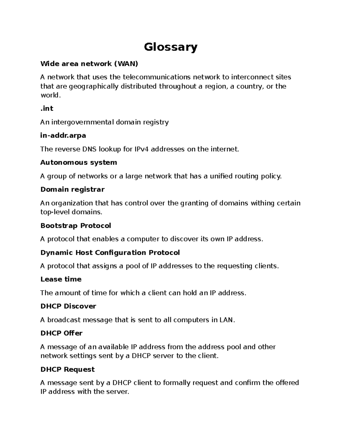 Managing Network Infrastructure Notes: Glossary of Key Terms - Studocu