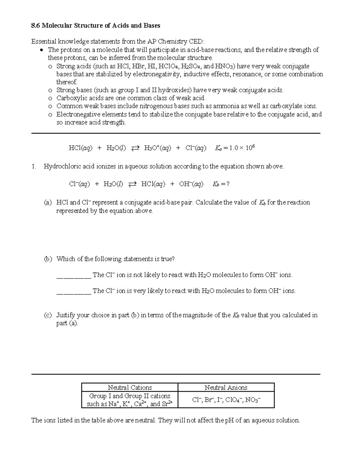 8.6-8.8 Molecular Structure, pH, and Buffer Properties in AP Chem - Studocu