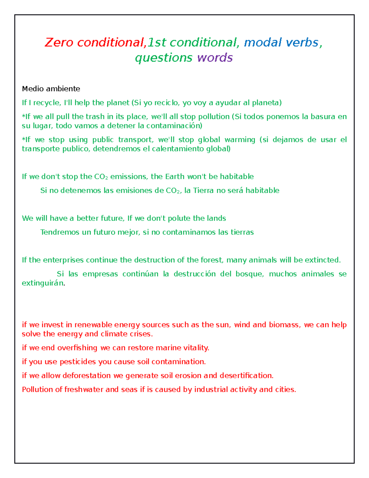 Zero conditional - ingles - Zero conditional,1st conditional, modal verbs, questions words Medio ...