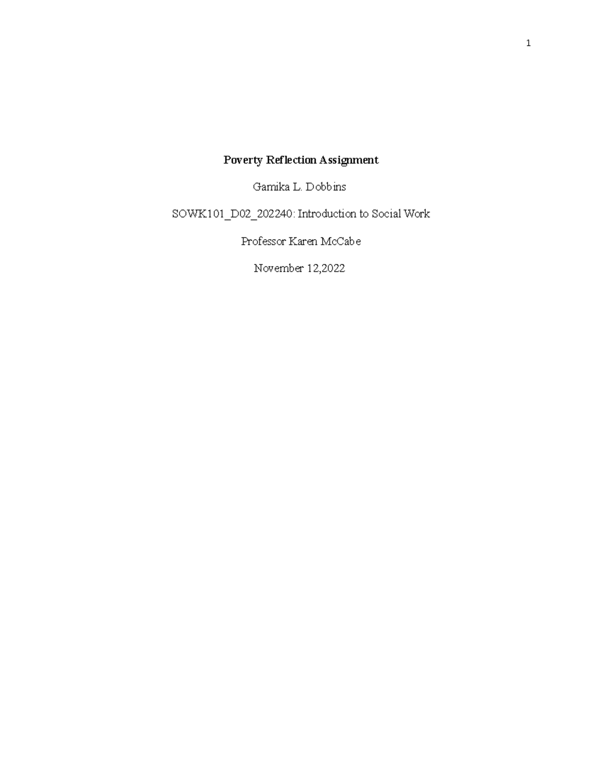 Poverty Reflection Assignment: Insights from SOWK101_D02_202240 - Studocu