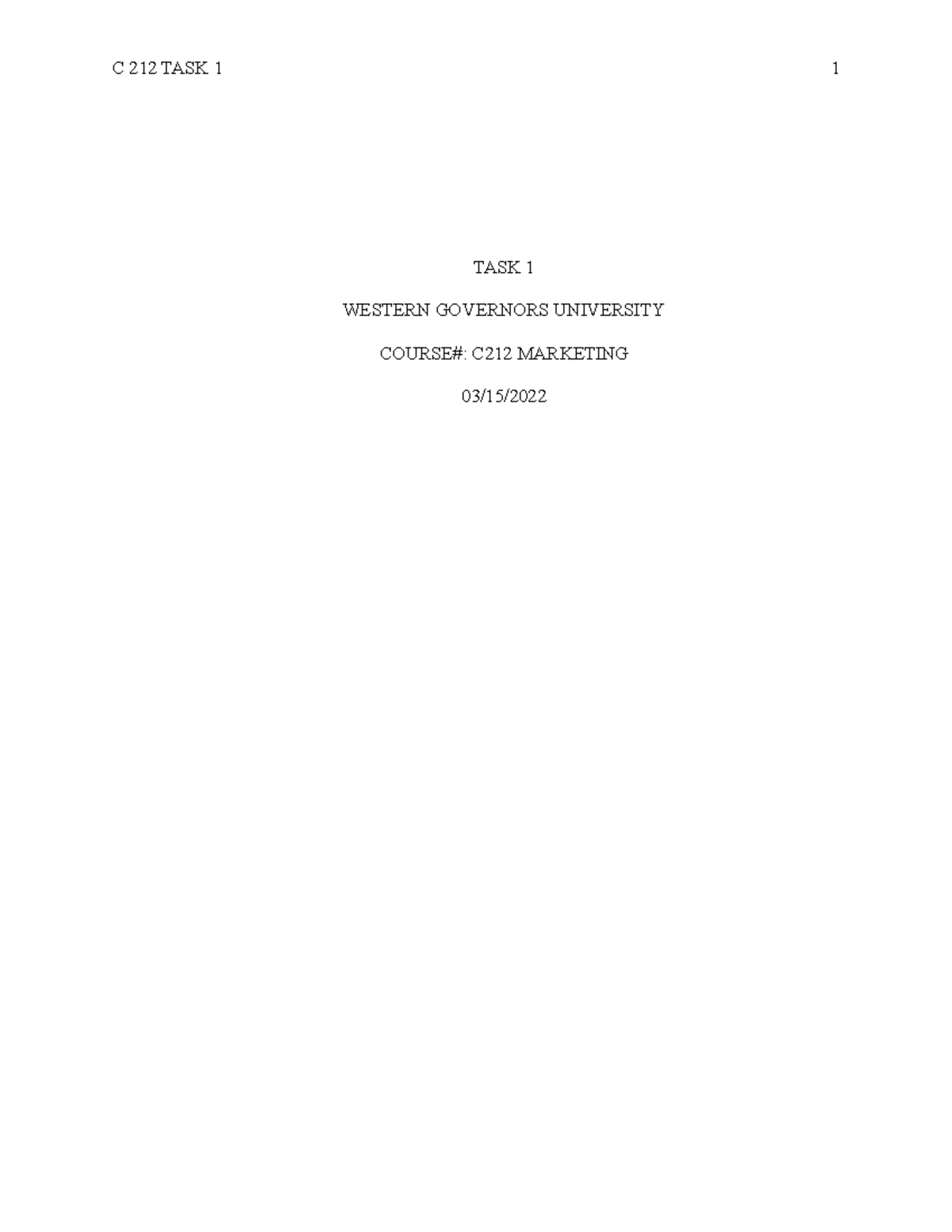 C212 TASK 1 marketing objective assessment - TASK 1 WESTERN GOVERNORS ...