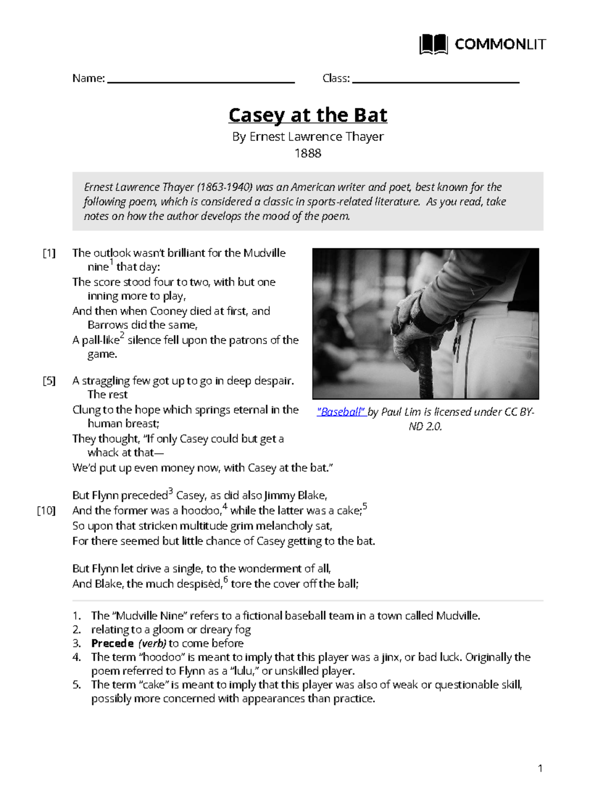 Casey at the Bat - Analysis and Study Guide (ENG 101) - Studocu