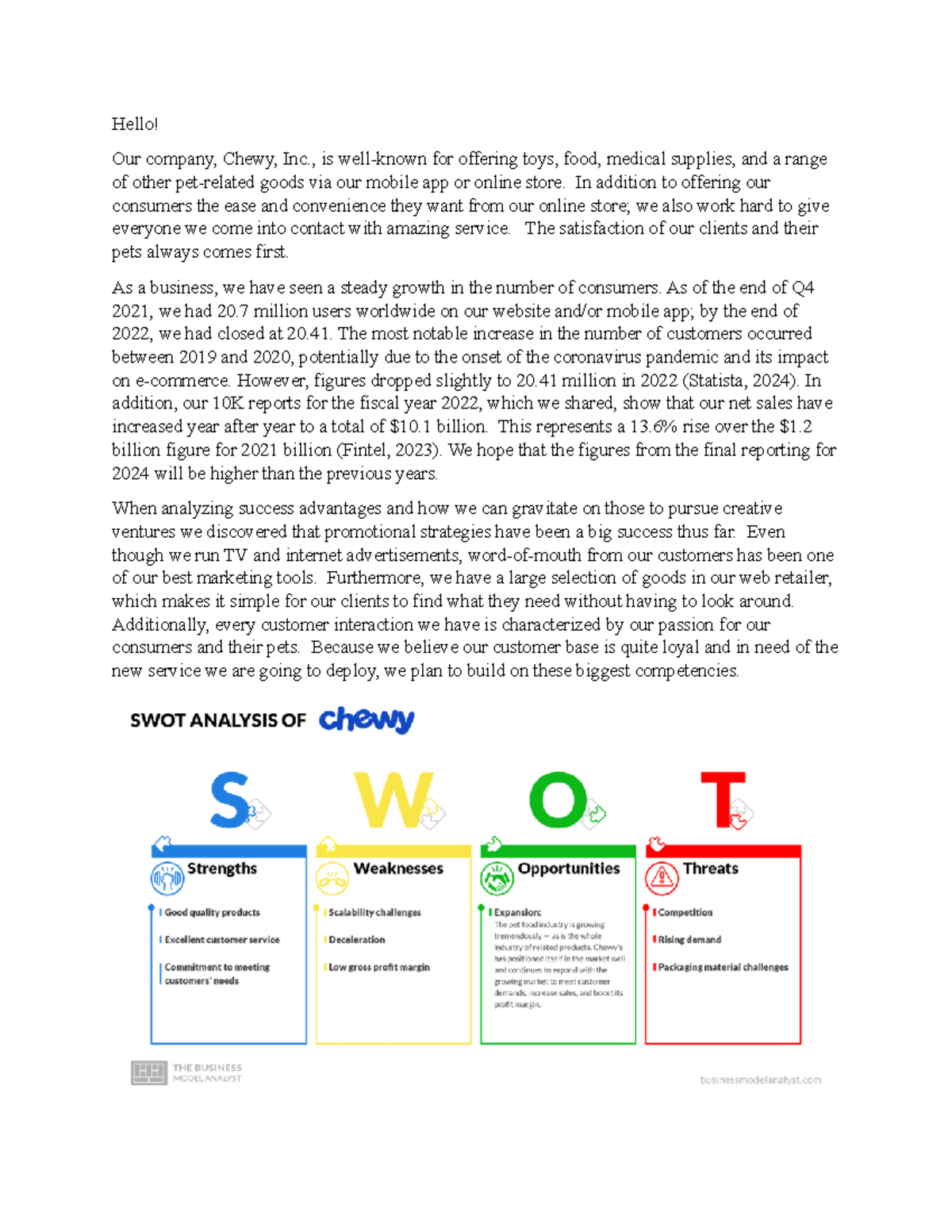 BUS 400 Module One Blog - Project - Hello! Our company, Chewy, Inc., is ...