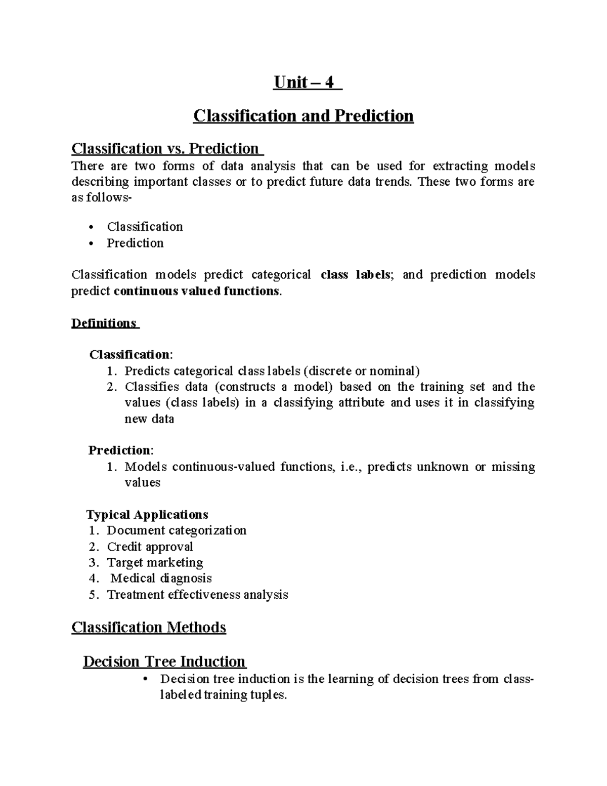 Unit 4 Classification and Prediction - Unit – 4 Classification and ...